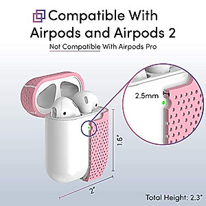 TALK WORKS AirPods Case Cover with Keychain - Protective Hard Silicone Skin for AirPods Keychain Case Clip Carabiner Wireless Charging Compatible with Apple Air Pod Carrying Case Series 1 & 2 - Pink
