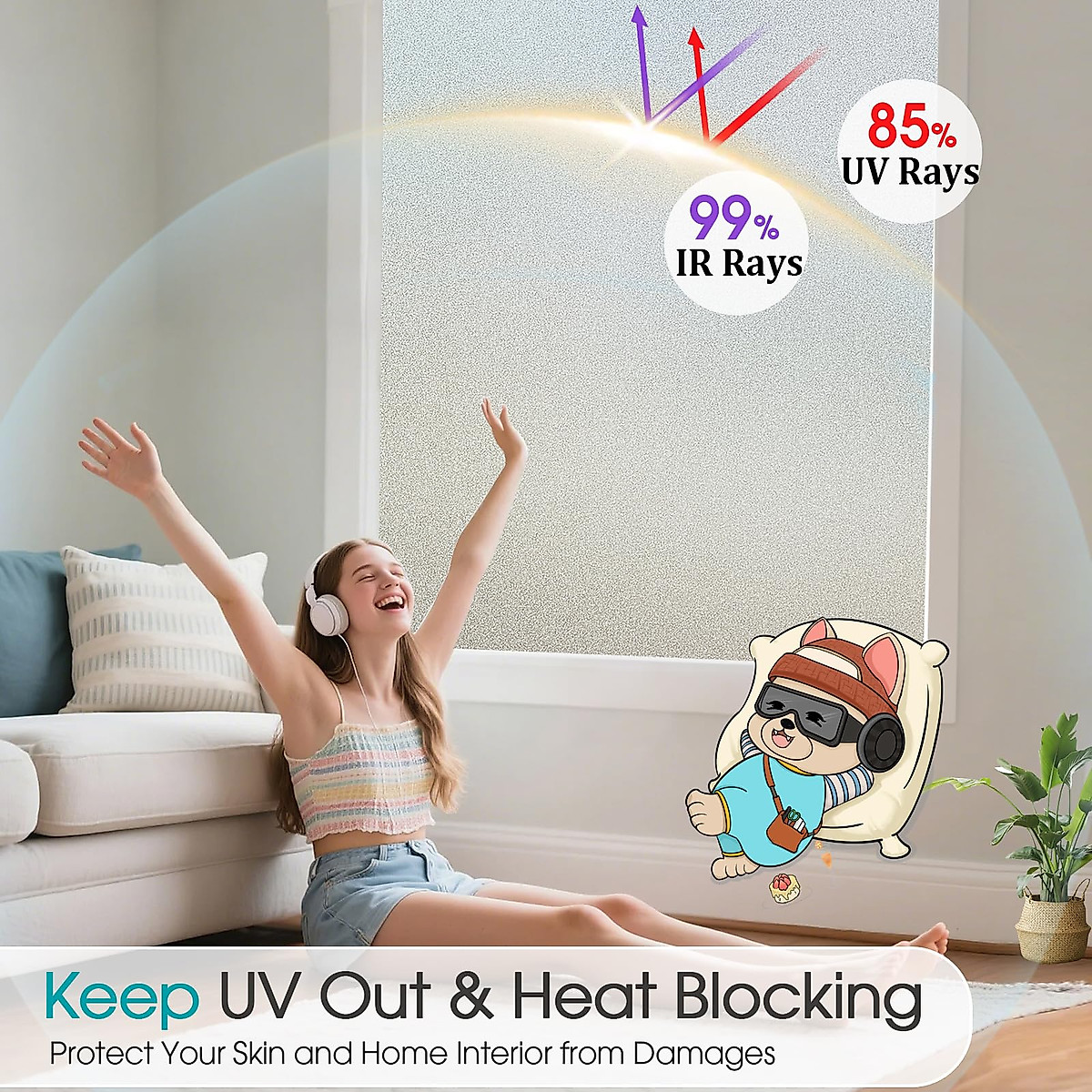 Coavas Window Privacy Film Frosted Glass Window Film Non Adhesive Static Cling Window Tint Film for Bathroom Door Vinyl Frosting Stickers Heat Control Home Winter Coverings(17.5 x 78.7 Inch, Pure)