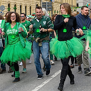EOBOH 4PCS St Patrick's Day Necklace Accessories, Light up St Patricks Day Green Beads, Irish Shamrock Bulk 3D St Patricks Day Decorations Bulk Parade Procession Party Favor Celebrations
