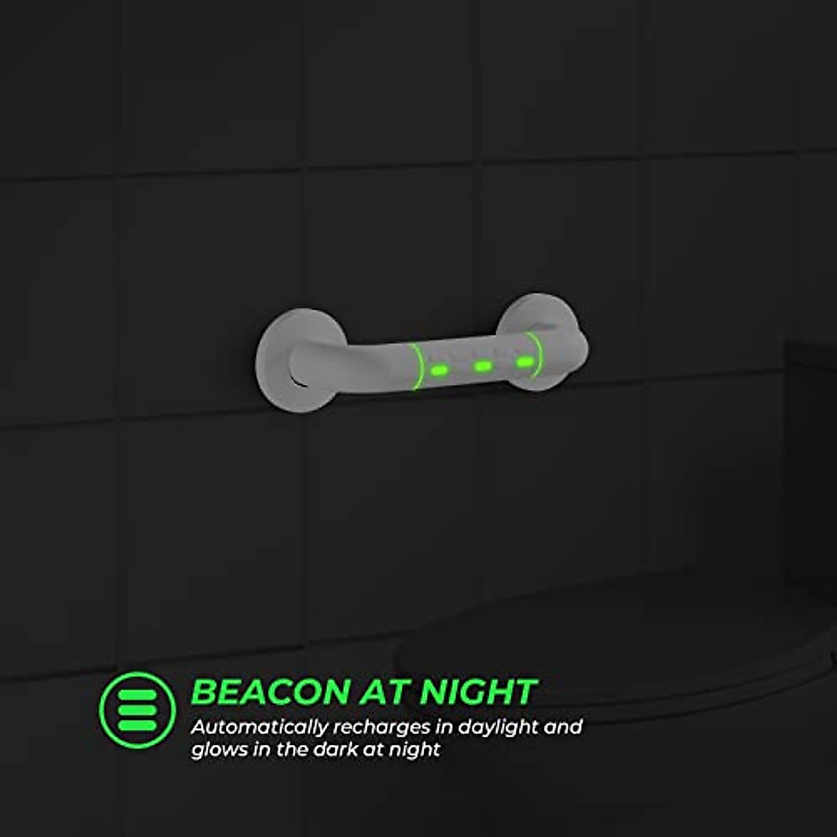 Stainless Steel Shower Grab Bar with Plastic-Plated Finish, Shower Grab Bars for Seniors, Luminous Circles and Cover Flange, Bathroom Handicap Handrails, White 12 inch