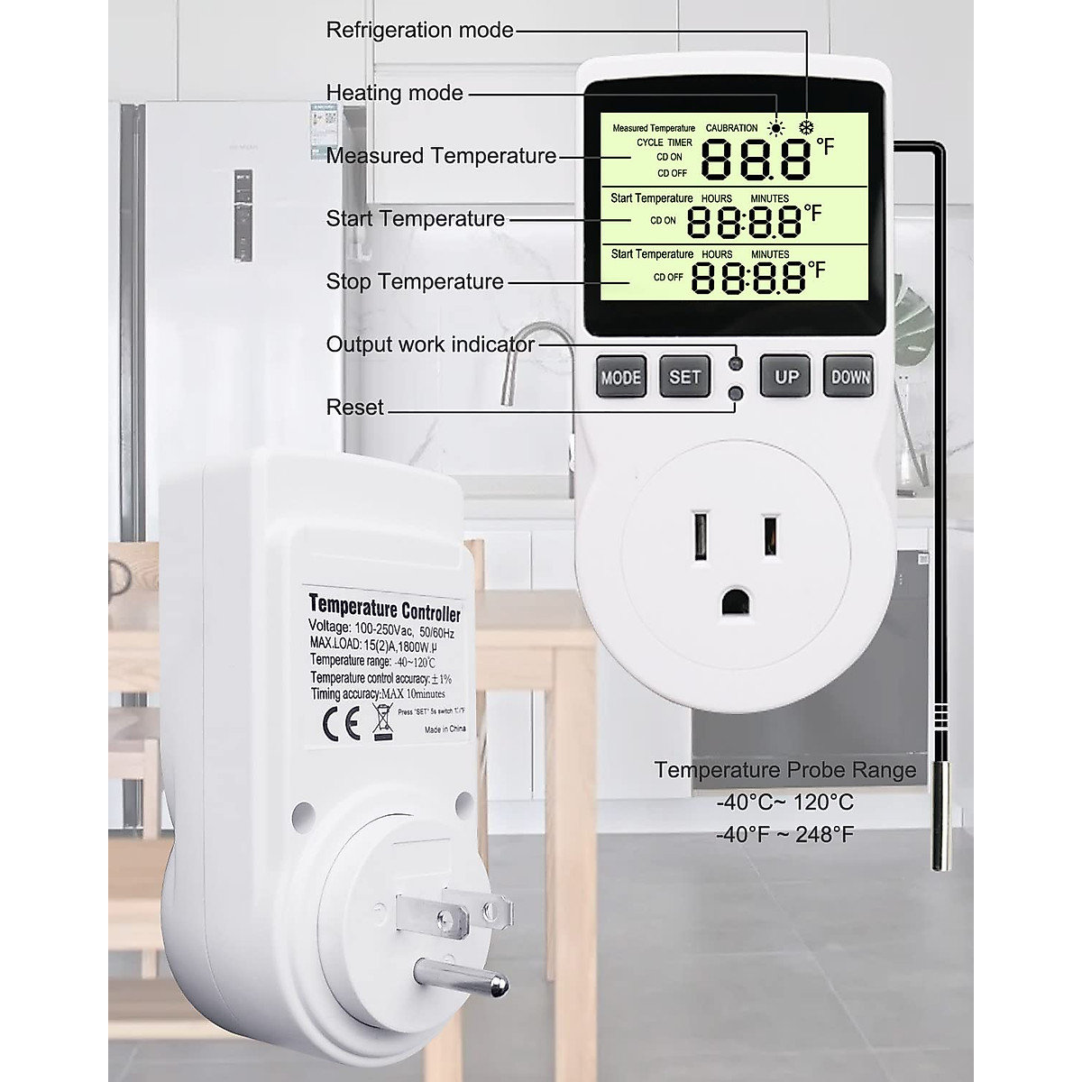 Digital Temperature Controller Outlet, 120V Electric Thermostat Outlet Plug with Timer Heating Cooling Control 110V for Reptile Terrarium Greenhouse Refrigerator