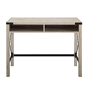 Walker Edison Callum Modern Farmhouse Metal X Writing Desk, 42 Inch, White Oak