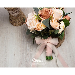 Ribbli Ivory Ribbon 1 Inch x 3 Rolls Total 24 Yards Ivory Handmade Fringe Chiffon Silk Ribbon for Wrapping Wedding Invitations Bridal Bouquets DIY Crafts Home Decor