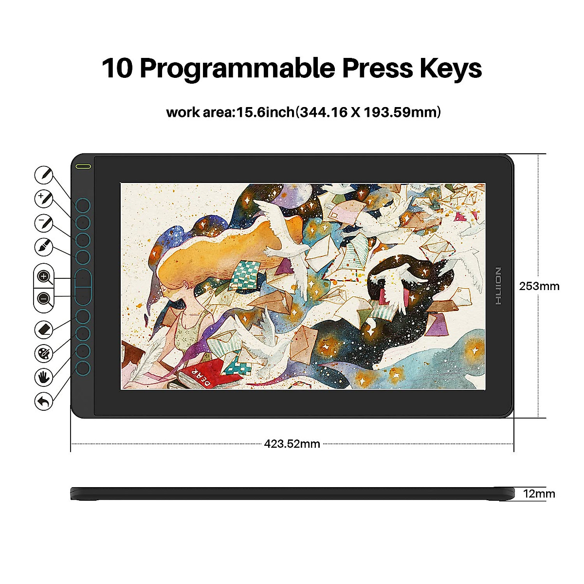 2021 HUION KAMVAS 16 Graphics Drawing Tablet with Full-Laminated Screen Anti-Glare 10 Express Keys Android Support Battery-Free Stylus 8192 Pen Pressure Tilt Adjustable Stand - 15.6 Inch Pen Display