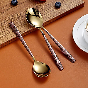 Berglander Dinner Spoon Set Of 4 With Moon Surface Handle And Shiny Gold Head, Stainless Steel Spoons Silverware Set Dishwasher Safe