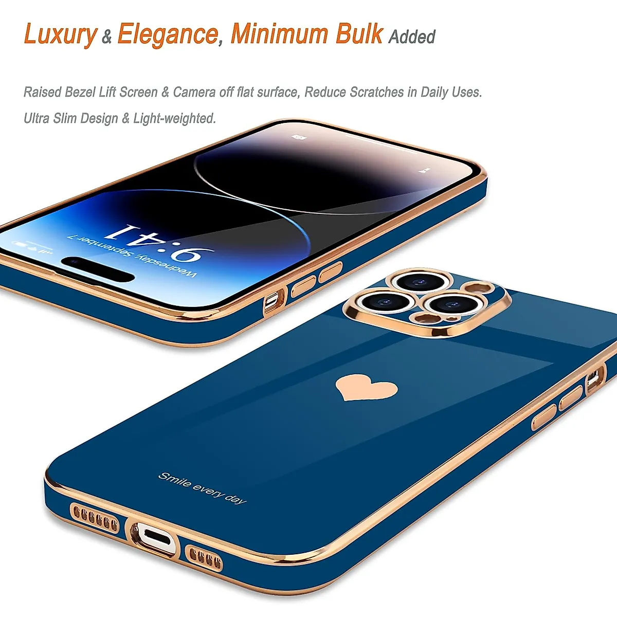Teageo Compatible with iPhone 14 Pro Max Case for Girl Women Cute Love-Heart Luxury Bling Soft Cover Raised Camera Protection Bumper Silicone Shockproof Phone Case for iPhone 14 Pro Max, Royal Blue