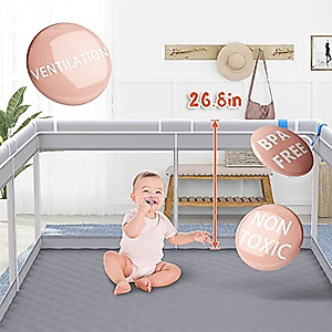 Baby Playpen 50" X 50“ X 26.8“ Baby Playpen with Mat, Playpen for Babies and Toddlers with Gate, Sturdy Safety Play Yard with Soft Breathable Mesh, Indoor & Outdoor Playard for Kids Activity Center