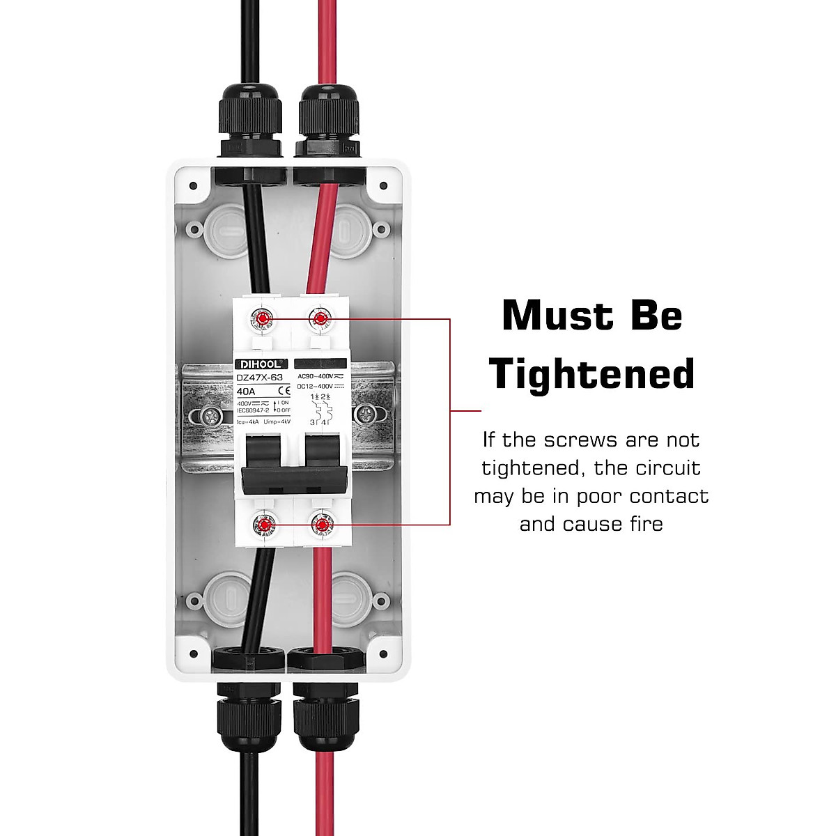 DIHOOL 40 Amp Circuit Breaker Box, Solar Panel Disconnet Switch, DC Miniature Circuit Breaker