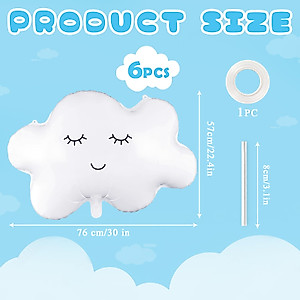 6 Pieces Cloud Balloons,White Cloud Foil Balloons,Cloud Balloons Baby Shower,Cute Cloud Shaped Balloons for Boys Girls Baby Shower Themed Party Birthday Party Wedding Decorations Supplies (Facecloud)
