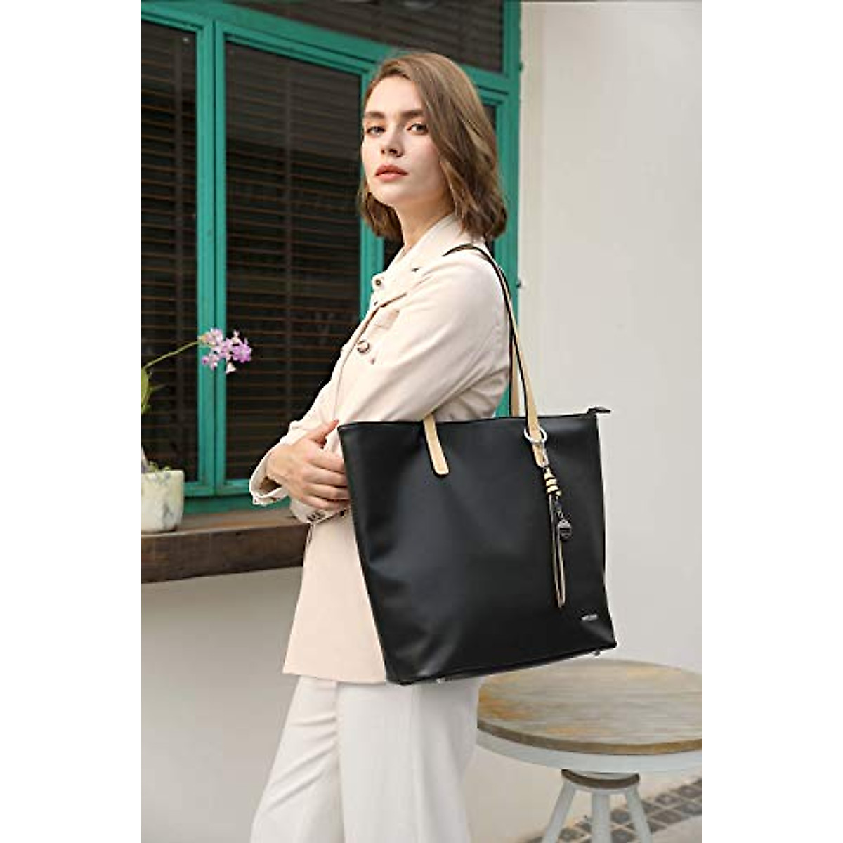 Soft Faux Leather Tote for Women with Large Zipper Compartment