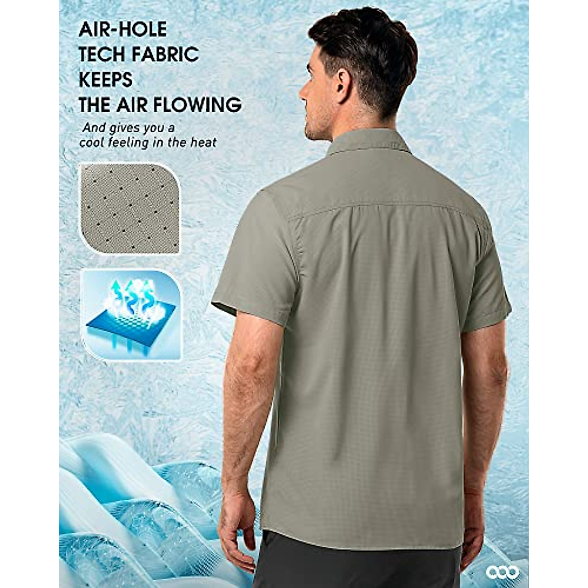 33,000ft Men's UPF 50+ UV Short Sleeve Hiking Fishing Shirt Quick Dry Cooling PFG Sun Protection Shirt for Travel Safari Gray Green