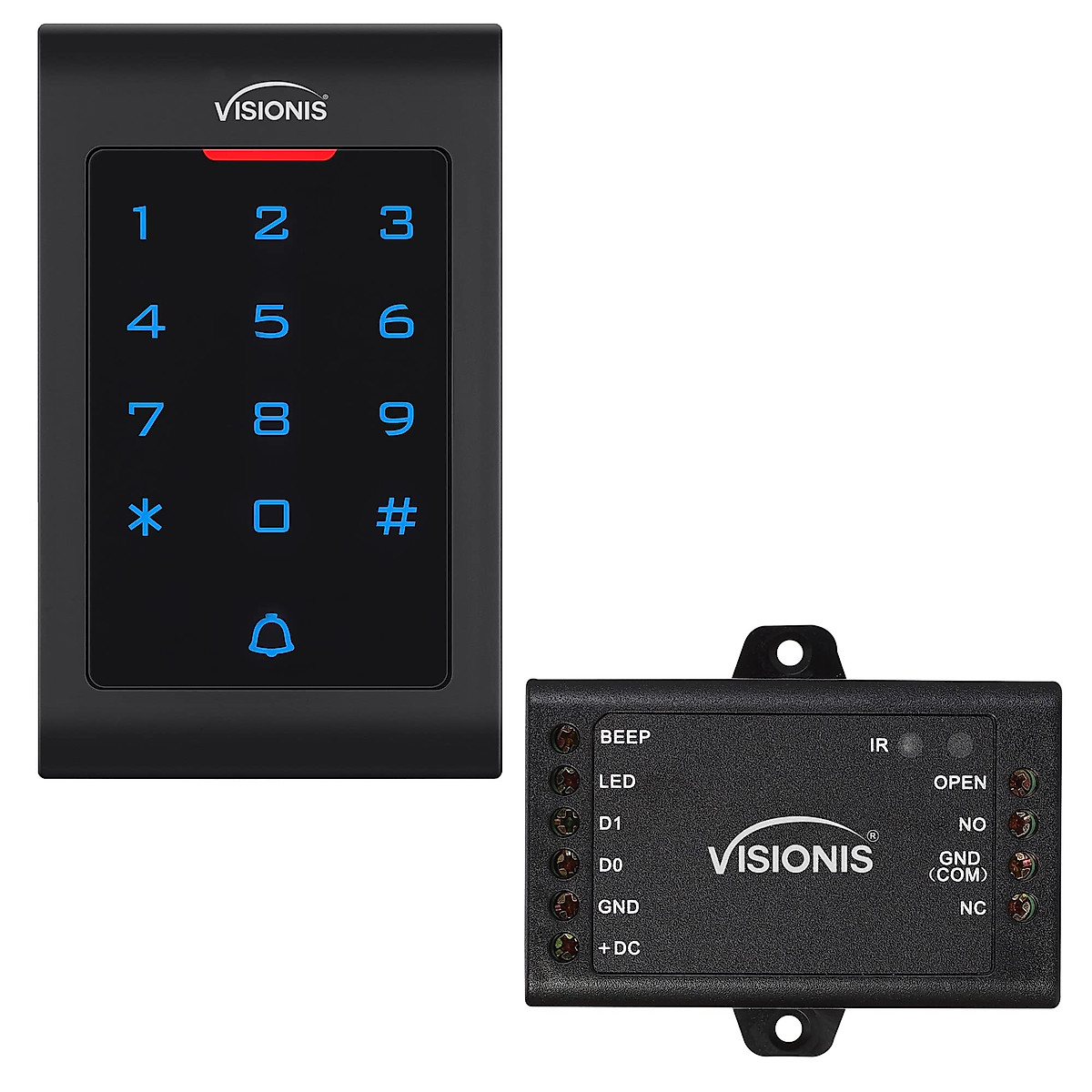 Visionis VIS-3002 Access Control Indoor Only Digital Touch Keypad + Reader Standalone with Mini Controller, Wiegand 26, Standard Design, No Software, EM Cards, 1000 Users