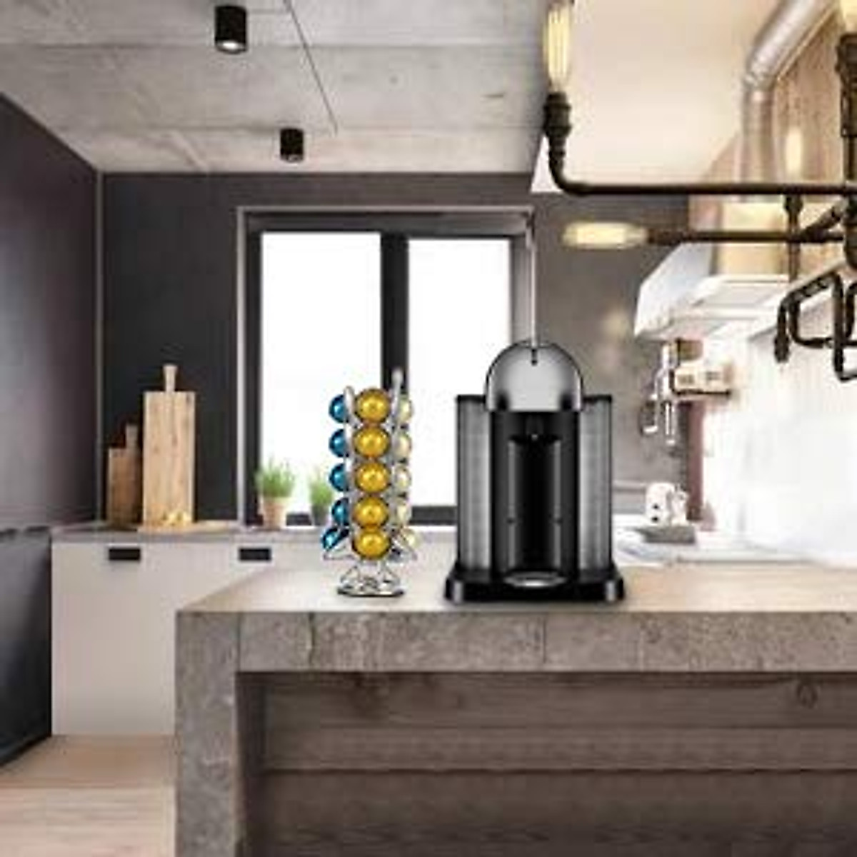 FlagShip Coffee Pod Holder 360-Degree Rotatable Nespresso Vertuoline VertuoPlus Capsules Coffee Pods Capsules Stand Storage Rack Single Serve, Silver Metal(20 Pods)