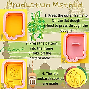 Eid Mubarak Cookie Cutters 10 Pieces Plastic Cookie Cutter Set for Baking -Mosque,Lantern,Anise Star,Church,Koran Book, Fasting Room,Moon and Stars,Malay Dumplings and More