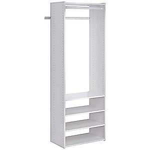 Easy Track PH34-WH Premium Tower Closet Storage Wall Mounted Wardrobe Organizer Kit System with Adjustable Shelves, Hanging Rod, and Hardware in White