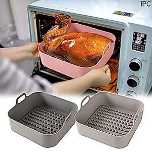 Air Fryer Silicone Pot, Replacement for Paper Liners, Removable Square Silicone Air Fryer Basket with Handle, Silicone Bowl for Air Fryer Oven(Pink)