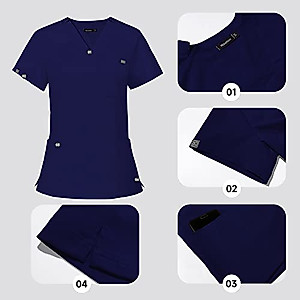 niaahinn Unisex Scrub Set Scrubs Top and Pants Medical Uniform V-Neck Top & Multi Pocket Pants (Navy Blue,M)