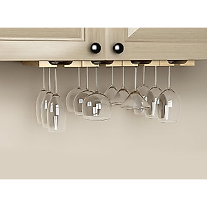 Rustic State Vigo 4 Sectional Adjustable Under Cabinet Mount Wood Stemware Rack Hanging Shelf Glassware Holder Bar Organizer with up to 12 Wine Glass Storage 11 Inch Deep Natural