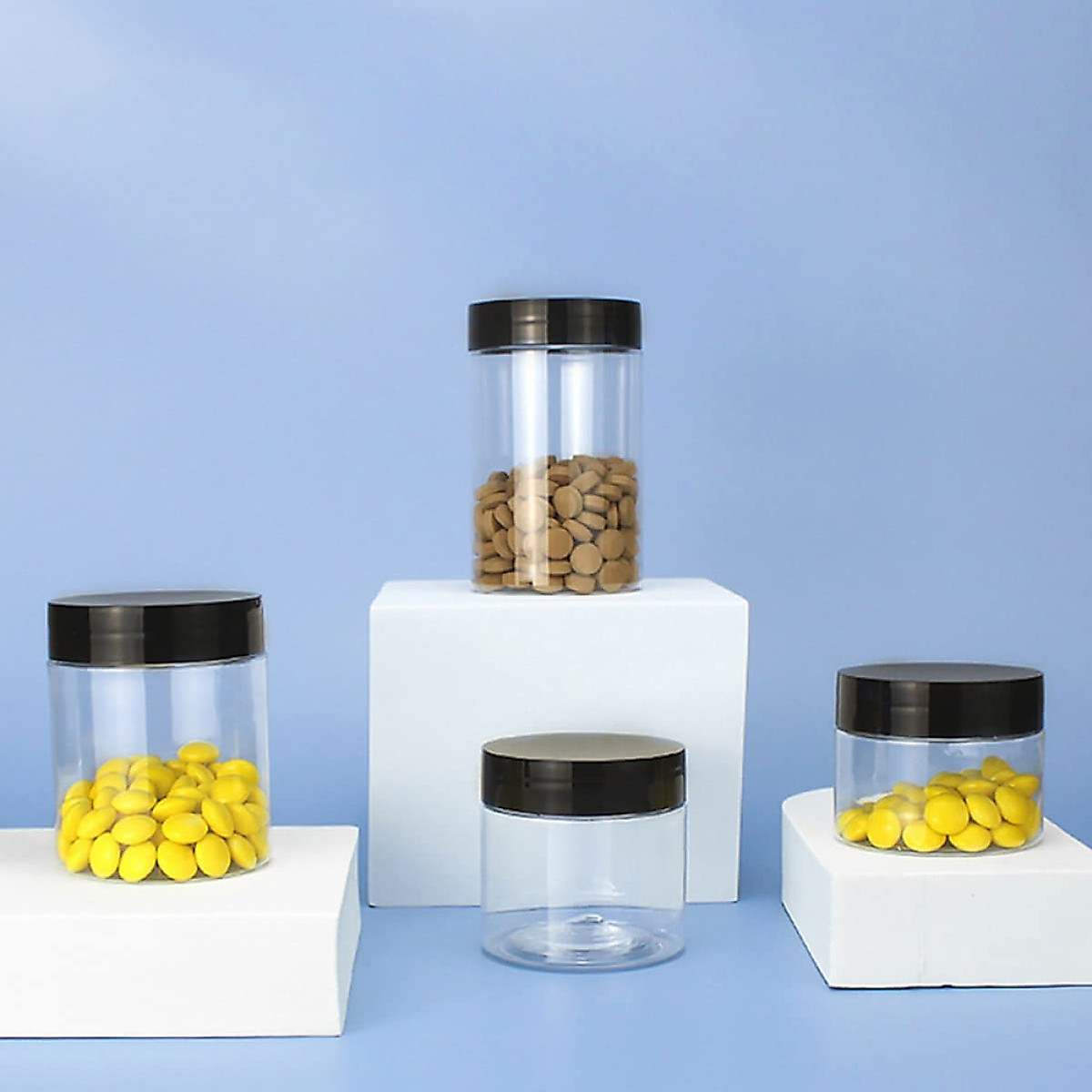 DITUDO 8pcs Assorted Juicing Clear Fruit Jars Ml+ Container Cereal Lip Sample Home Food Wild- Powder Balm Eye Canisters Storage Tea Cylinders Mouth Face Transparent Lids Cosmetics Shadow