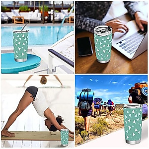 Green Cute Triangle Stainless Steel mugs for hot and cold with Straw Leak Resistant Flip travel mug for Water, Iced Tea or Coffee reusable insulated tumbler 20 OZ