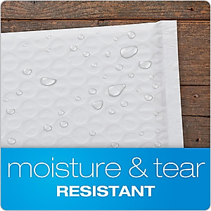 Quality Park Bubble Mailers, 6 x 9 Shipping Envelopes, Water Resistant White Poly Padded Envelopes, Redi-Strip Peel Off Closure, 50 Per Box (QUA85856)