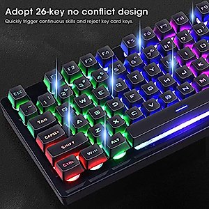 Archuu Mechanical Gaming Keyboard, RGB LED Rainbow Backlight Mechanical Keyboard Wired Gaming Keyboard E-Sport Gaming Home Office Notebook Computer Universal K620D(Black)