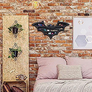 RUSTIX Black Vampire Bat Shelf - Crystal Holder for Spooky Horror Gothic Witchy Room Decor - Wall Mounted Hanging Floating Wooden Shelves for Goth Kitchen Bedroom or Bathroom