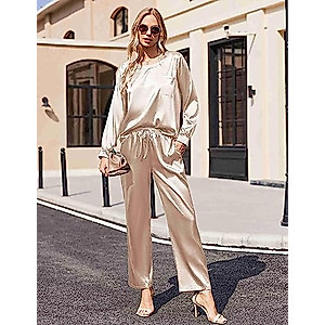 Ekouaer Pjs Womens Satin Nightwear Long Sleeve Sleep Set Champagne 2 Pieces Sleepwear Set Two Piece Bride Pajama Champagne XL