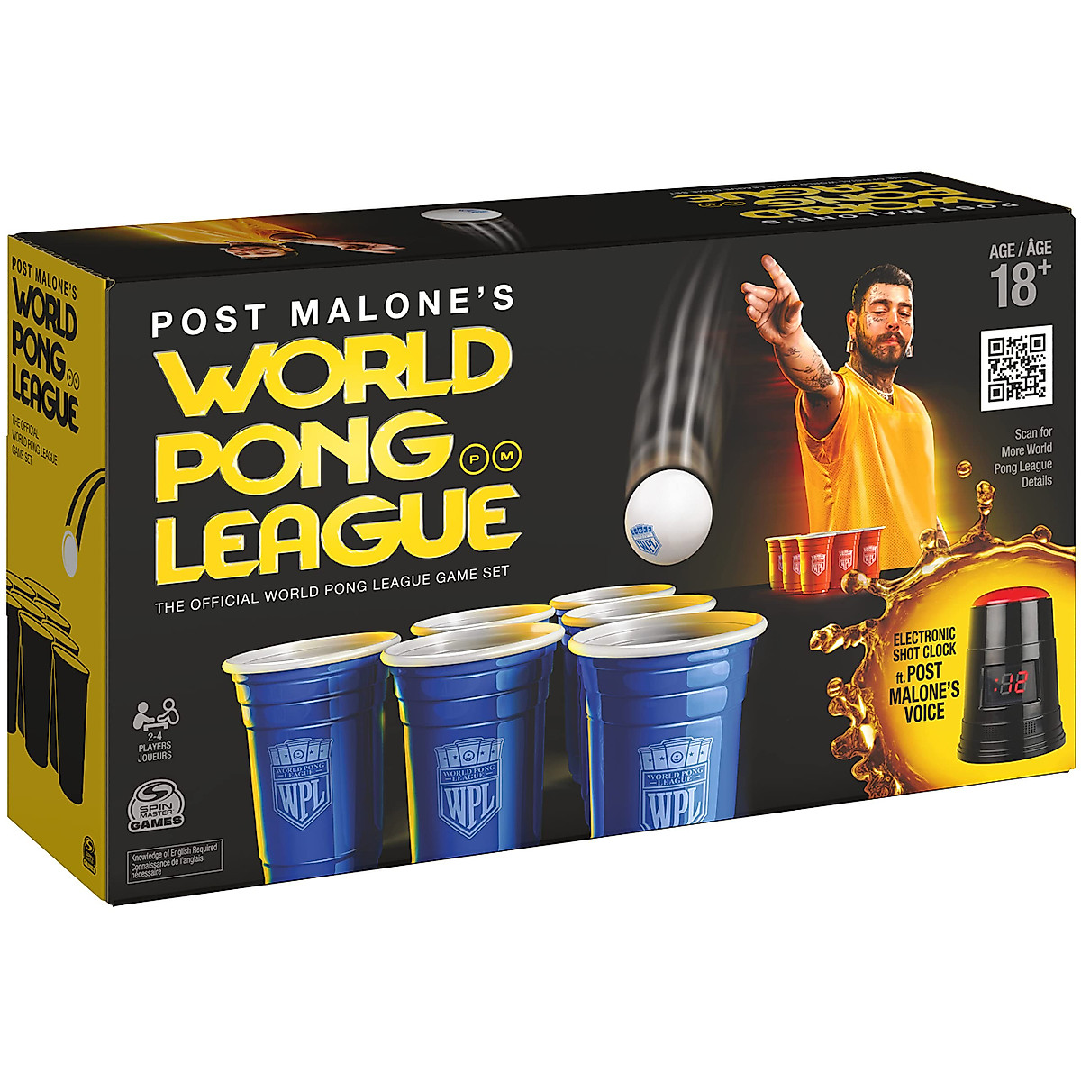 Post Malone, World Pong League Beer Pong Drinking Game for Bachelor Party Outdoor Games with Plastic Cups Ping Pong Balls, for Adults Ages 18 and up