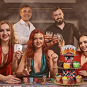 Tanlade 3 Tier Casino Them Party Cupcake Stand Decorations Las Vegas Casino Themed Cupcake Holder Decor Poker Birthday Party Dessert Tower for Casino Nigh Birthday Las Vegas Night Party (Chip)