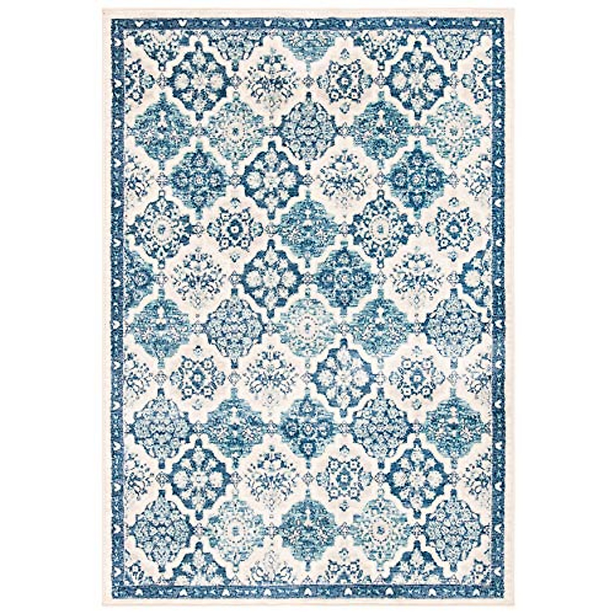 SAFAVIEH Brentwood Collection 4' x 6' Navy / Grey BNT815M Floral Distressed Non-Shedding Living Room Bedroom Accent Rug