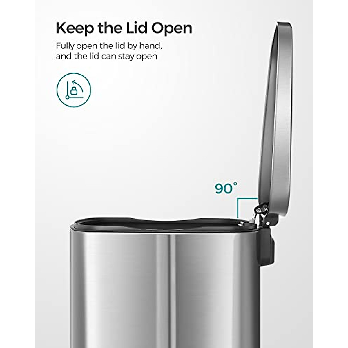 SONGMICS 13 Gallon Trash Can, Stainless Steel Kitchen Garbage Can, Recycling or Waste Bin, Soft Close, Step-On Pedal, Removable Inner Bucket, Silver ULTB050E01