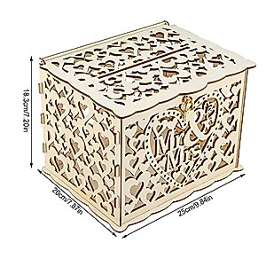 Ladieshow Card Box for Wedding, Gift Card Box DIY Wedding Money Case with Lock Wedding Card Box for Reception Party Favor Decoration Birthday Supplies (9.84 x 7.87 x 7.20 inch)