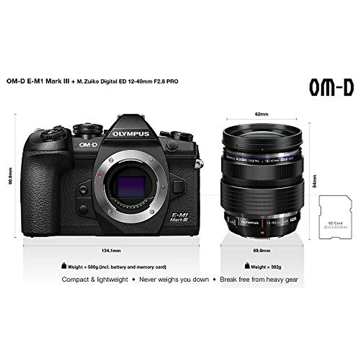 Olympus OM-D E-M1 Mark III Black Body with M.Zuiko Digital ED 12-40mm F2.8 PRO Lens (International Model)