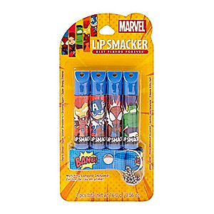 Lip Smacker Marvel Flavored Lip Balm Set W/ Lanyard | Spiderman, Hulk, Captain America, Iron Man | For Kids | Stocking Stuffer | Christmas Gift | Set of 4