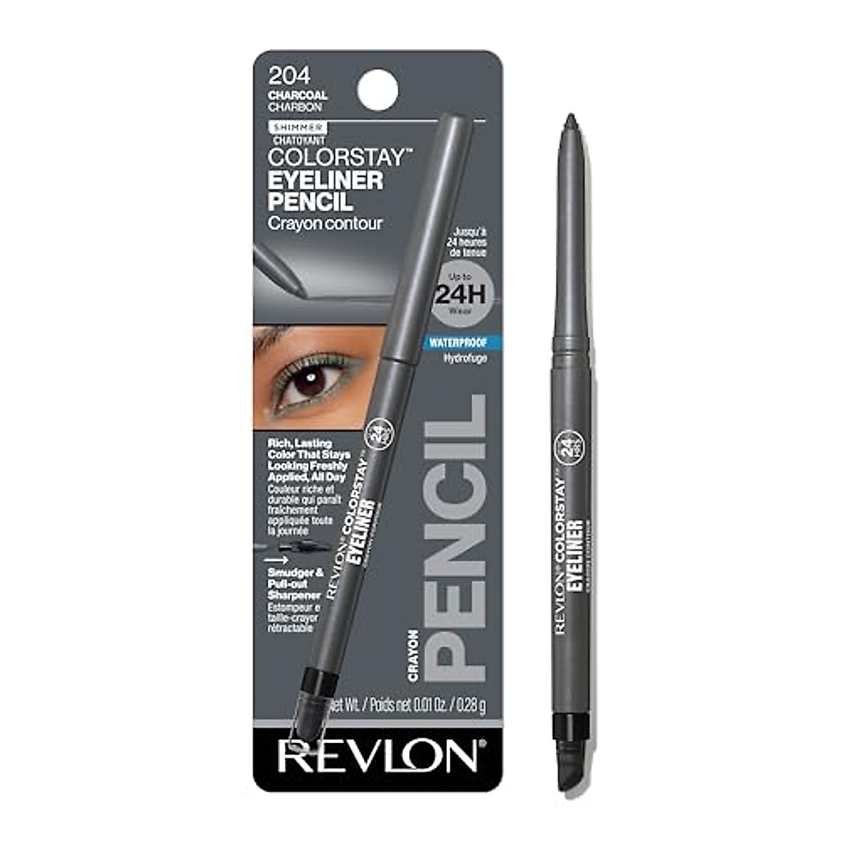 Revlon ColorStay Pencil Waterproof Eyeliner, Smudge-Proof, Eye Makeup with Built-In Sharpener, Packaging May Vary, 204 Charcoal, 0.01 Oz
