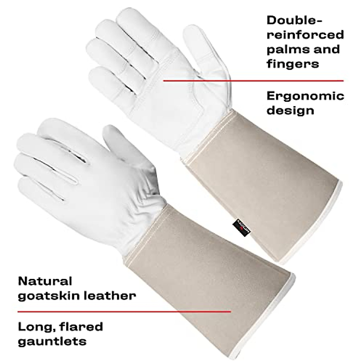 NoCry Long Leather Gardening Gloves for Women and Men; Near Thorn Proof for Cactus, Rose and Blackberry Pruning, General Yard Work and Garden Gloves; Reinforced Palms and Fingertips; Beige; Medium
