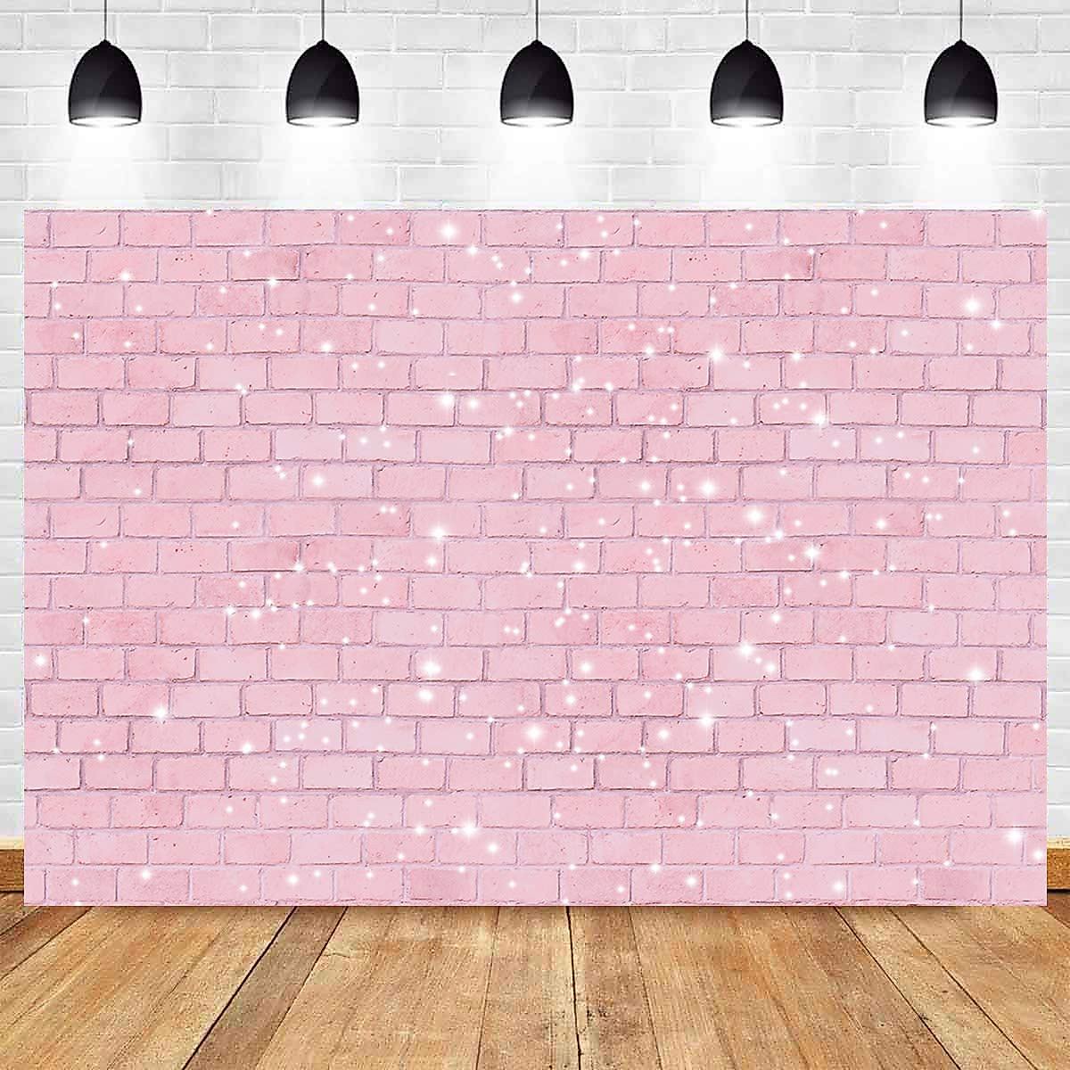 Retro Pink Glitter Brick Wall Photography Backdrop 5x3ft Girl Happy Birthday Party Photo Background Baby Shower Bridal Shower Wedding Newborn Banner Cake Table Decorations Photo Booth Props
