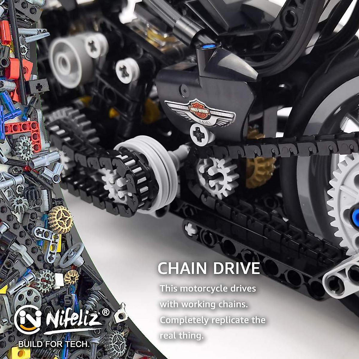 Nifeliz Knuckle Chopper Motorcycle Building Kit (451 Pieces)