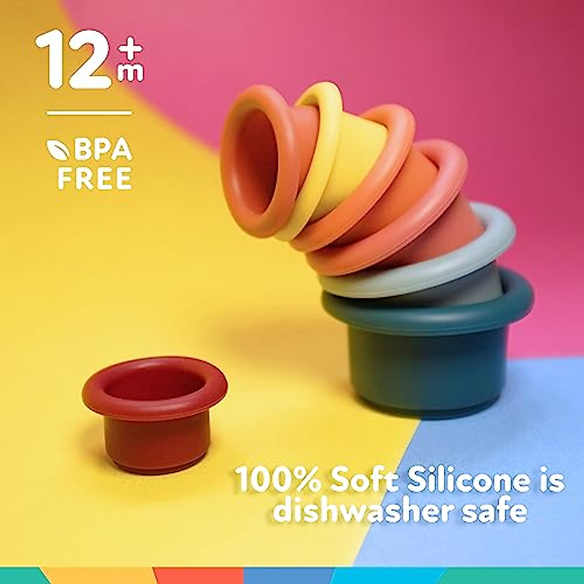 Nuby Stacking Soft Silicone Cups Interactive Toy, Promotes Coordination, Seven Piece