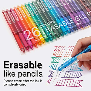 Vanstek 26 Colors Erasable Gel Pens, Retractable Erasable Pens Clicker, Fine Point(0.7), Make Mistakes Disappear, Premium Comfort Grip for Drawing Writing Planner and School Supplies