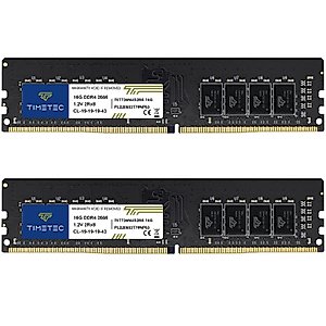 Timetec 32GB KIT(2x16GB) DDR4 2666MHz PC4-21300 Non-ECC Unbuffered 1.2V CL19 2Rx8 Dual Rank 288 Pin UDIMM Desktop Memory RAM Module Upgrade (32GB KIT(2x16GB))