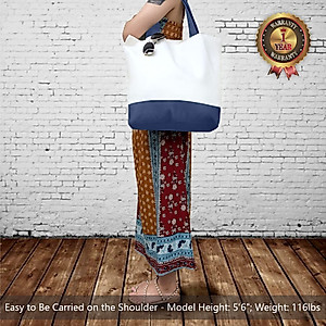 TOPDesign 1-Pack Super Strong Large 12oz Cotton Canvas Tote Bag, Reusable Grocery Shopping Cloth Bag, Fashionable Two-Tone Totes for Crafts, DIY Your Creative Designs