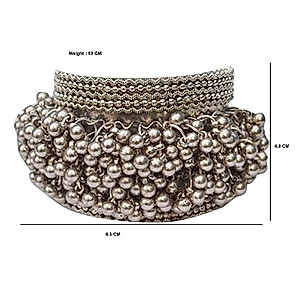 Eas Style Store German Silver Oxidized Hand Crafted Ghungroo Kadaa Bangle Open Bracelet Cuff for Women and Girls
