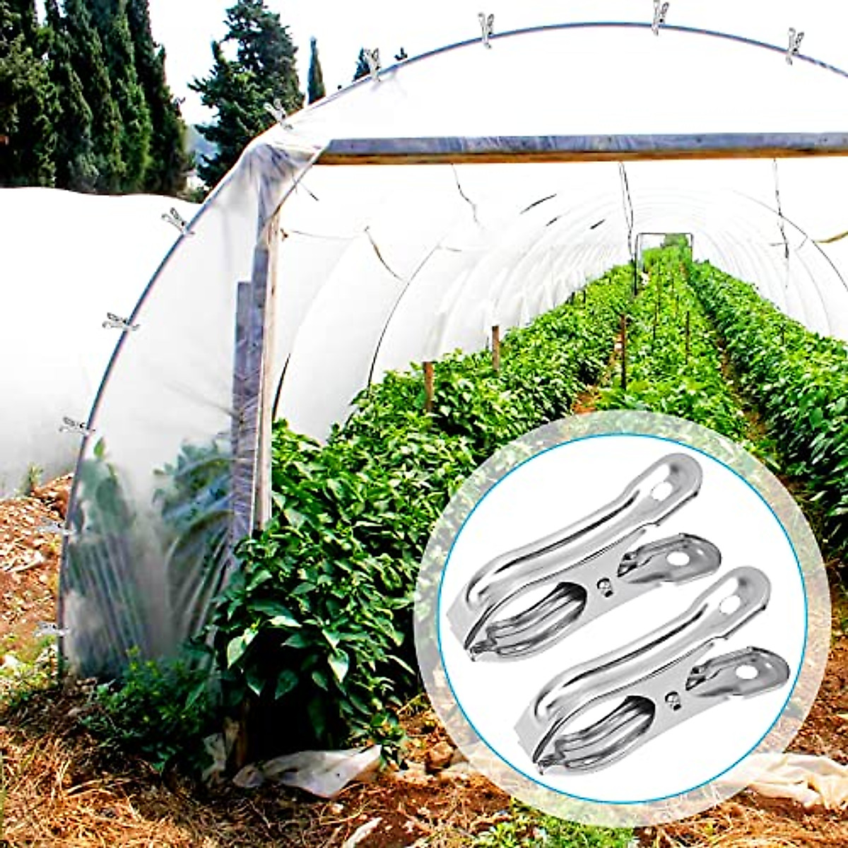 200PCS 2 Inch Garden Clips Heavy Duty Greenhouse Clamps Stainless Steel Greenhouse Clips for Netting, Strong Grip to Hold Down Shade Cloth or Plant Cover on Garden Hoops or Greenhouse Hoops
