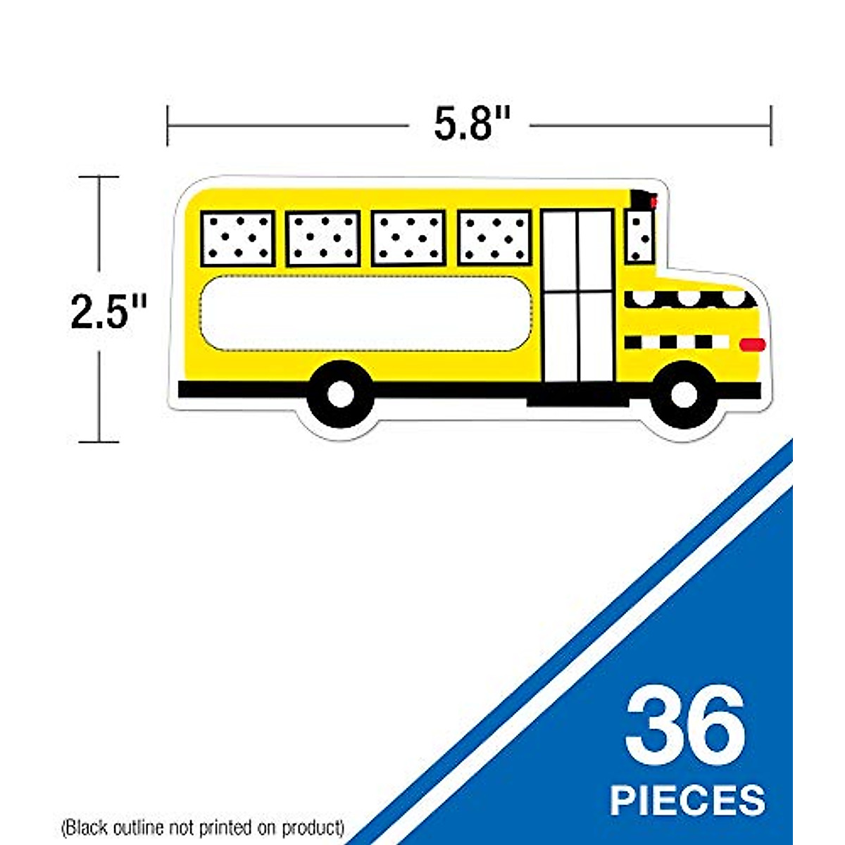 Schoolgirl Style Black, White & Stylish Brights 36-Piece School Bus Bulletin Board Cutouts, Yellow Bus Cutouts for Bulletin Board with White and Black Polka Dots, Back-to-School Classroom Décor