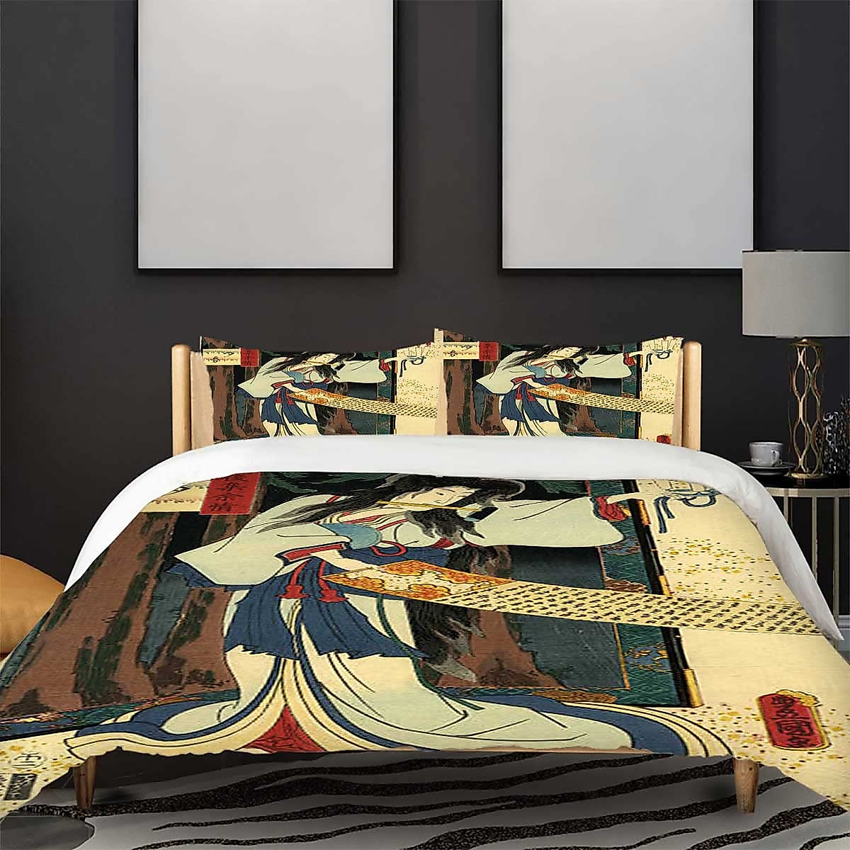 Traditional Japanese Woodblock Print of Actor Illustration Soft Duvet Cover Queen, 3Pcs Neutral Duvet Cover Decoration with 2 Pillowcases Queen(90"X90")