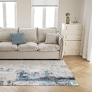 Syalife Washable Living Area Outdoor Rugs, 8'x 10' Rug with Non Slip Backing, Ultra-Thin Abstract Modern Non-Shedding Rug, Floor Mat Indoor Rug (Blue, 8'x 10')
