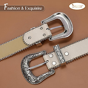 JASGOOD Women Western Leather Belts Ladies Vintage Design Waist Belt for Pants Jeans Dresses