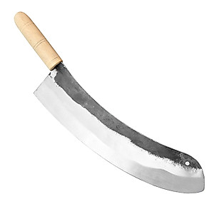 EROL Carbon Steel (15.7 in/40 cm) Mincing Knife Handmade Forged Gourmet Professional Chef Butcher Chopping Handled Curved Kebab Meat Mezzaluna Herb Big Blade Kitchen Cleaver